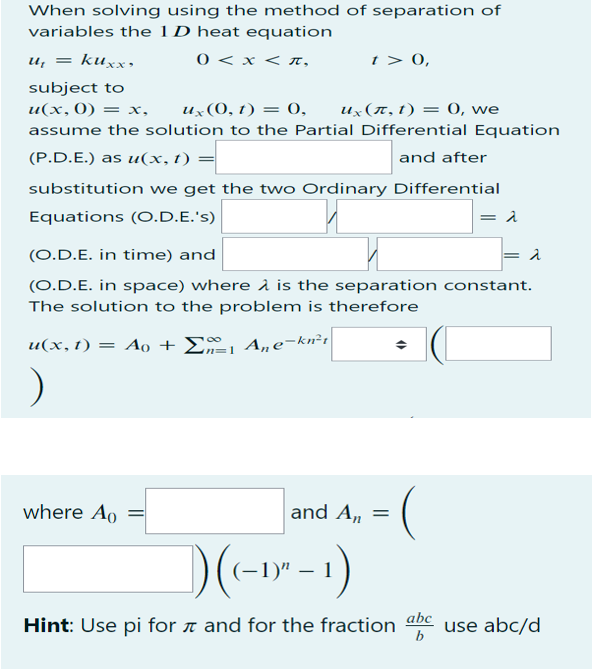 Solved When solving using the method of separation of | Chegg.com