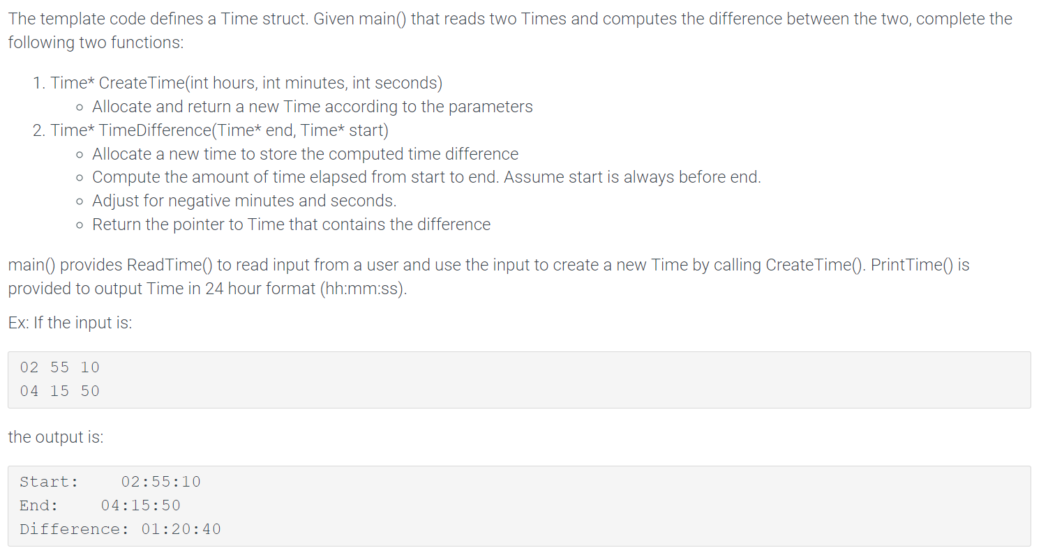 Solved The Template Code Defines A Time Struct Given Main