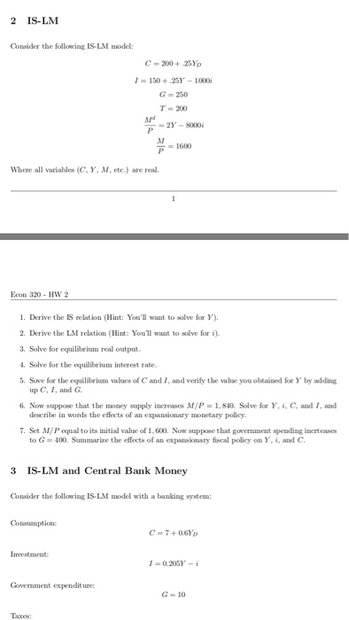 Solved Derive the IS relation Derive the LM relation Solve | Chegg.com