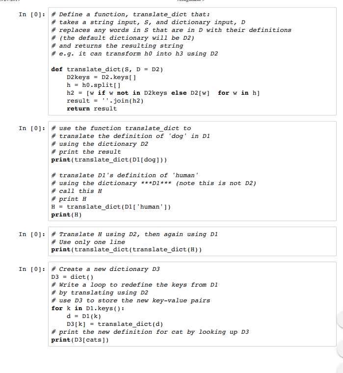 Solved Dictionaries and List Comprehension The following | Chegg.com