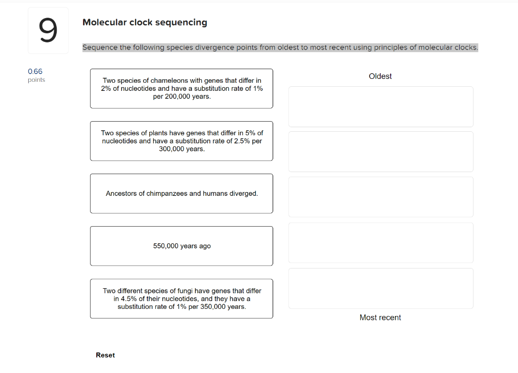 Solved Molecular clock sequencing 9 Sequence the following | Chegg.com