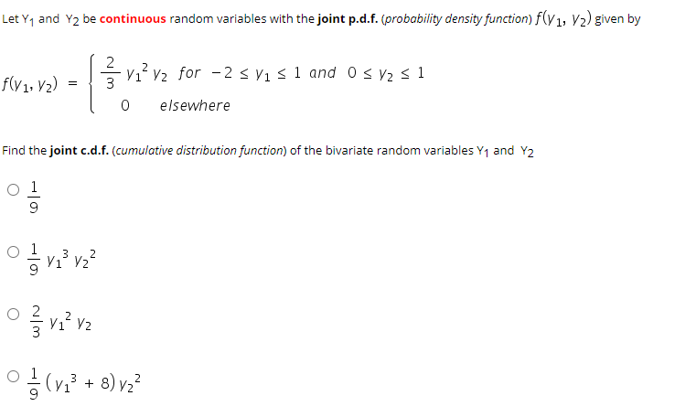 Solved Let Y4 and Y2 be continuous random variables with the | Chegg.com