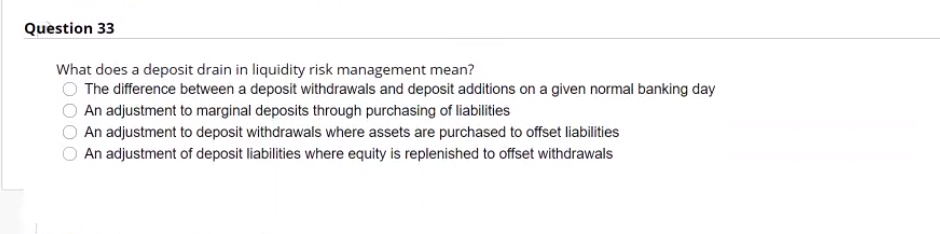 Solved Question 33 What does a deposit drain in liquidity | Chegg.com