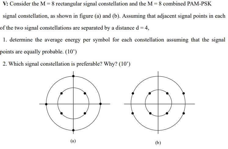 Solved V: Consider the M=8 rectangular signal constellation | Chegg.com Solved V: Consider the M=8 rectangular signal constellation | Chegg.com