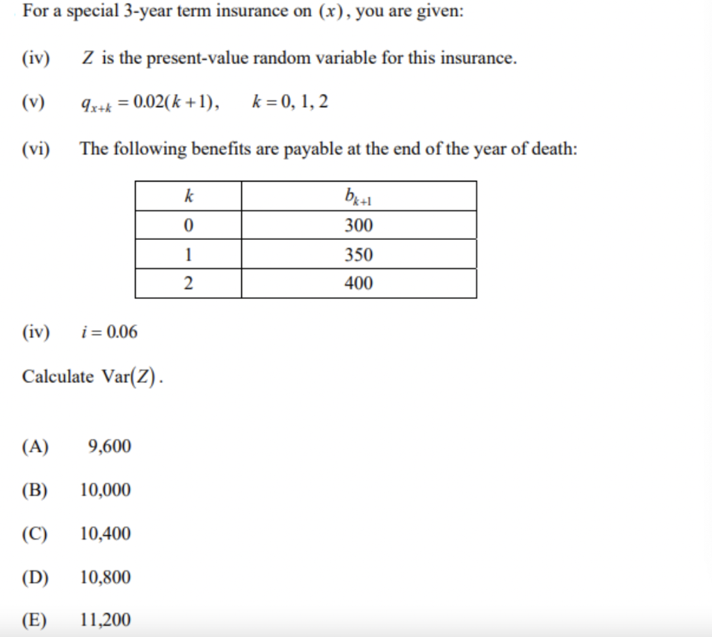 Solved (v) qx+k=0.02(k+1),k=0,1,2 (vi) The following | Chegg.com