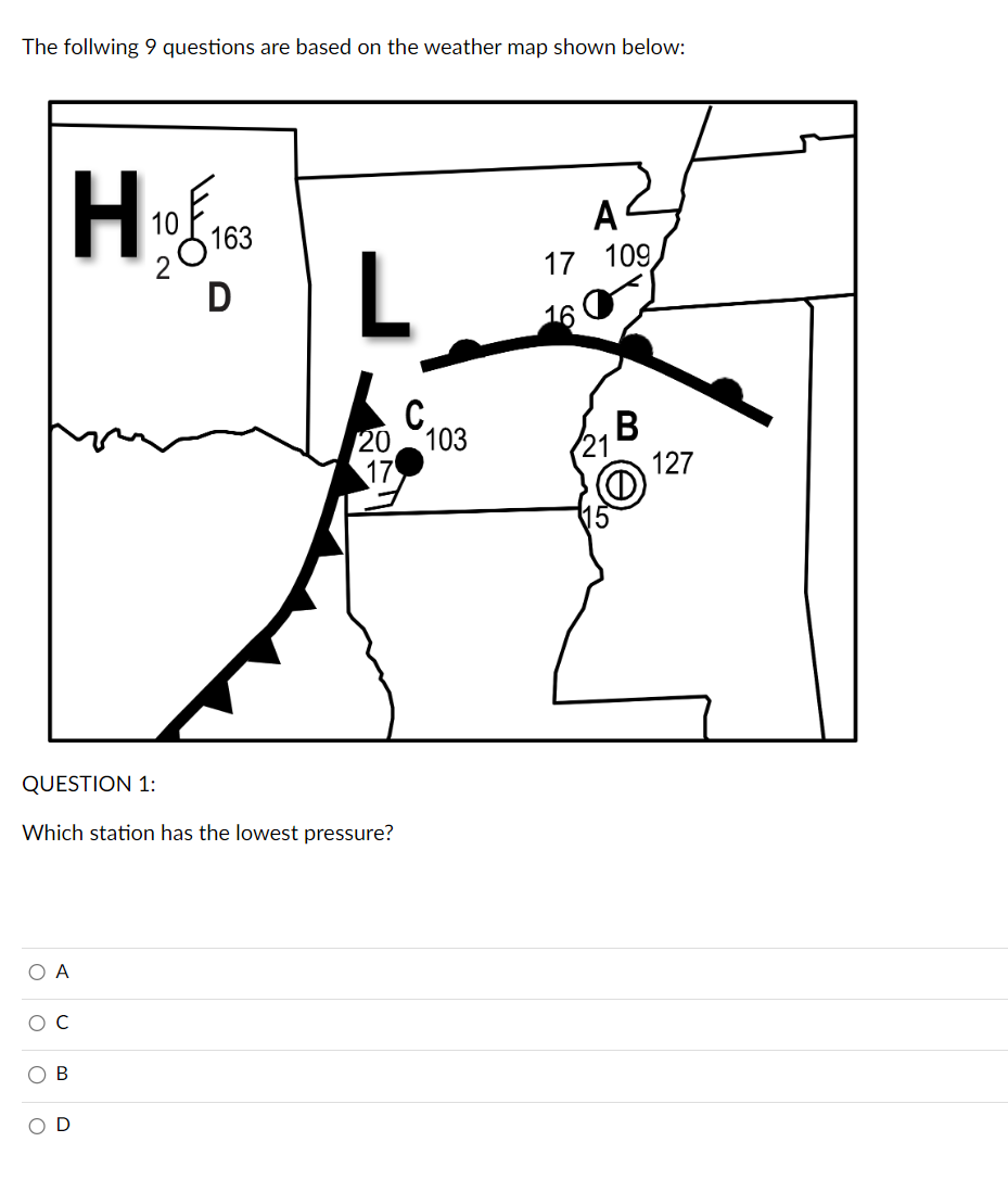 The follwing 9 questions are based on the weather map | Chegg.com