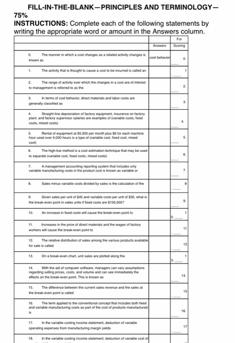 Solved FILL-IN-THE-BLANK-PRINCIPLES AND TERMINOLOGY 75% | Chegg.com
