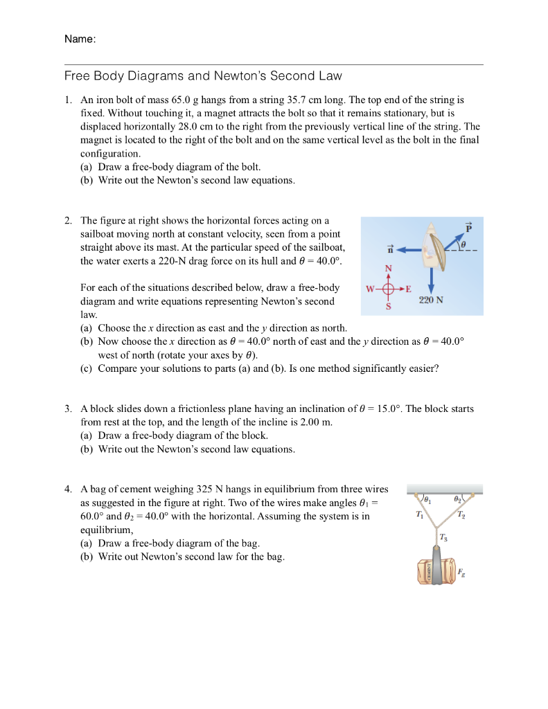 Solved Name: Free Body Diagrams and Newton's Second Law 1. | Chegg.com