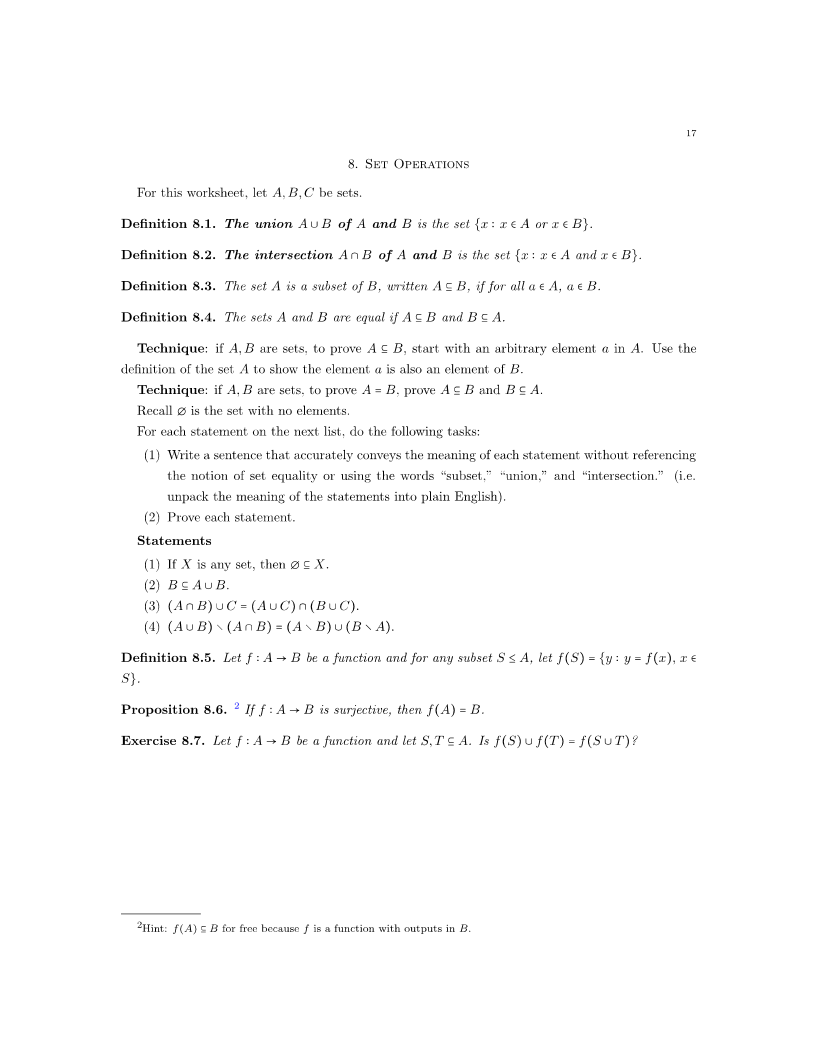 Solved 17 8. SET OPERATIONS For this worksheet, let A, B, C | Chegg.com