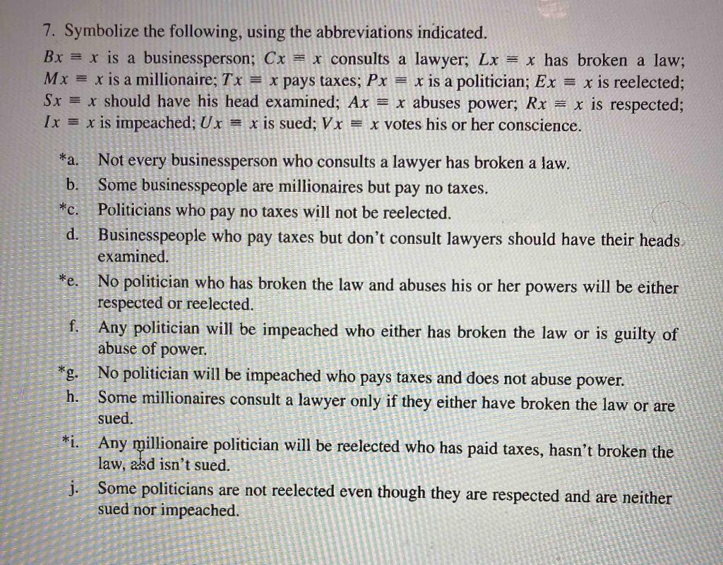 Solved 5. Symbolize the following, using the abbreviations | Chegg.com