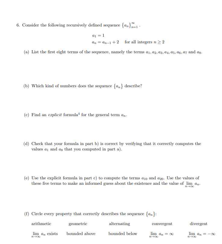 Solved 6. Consider the following recursively defined | Chegg.com