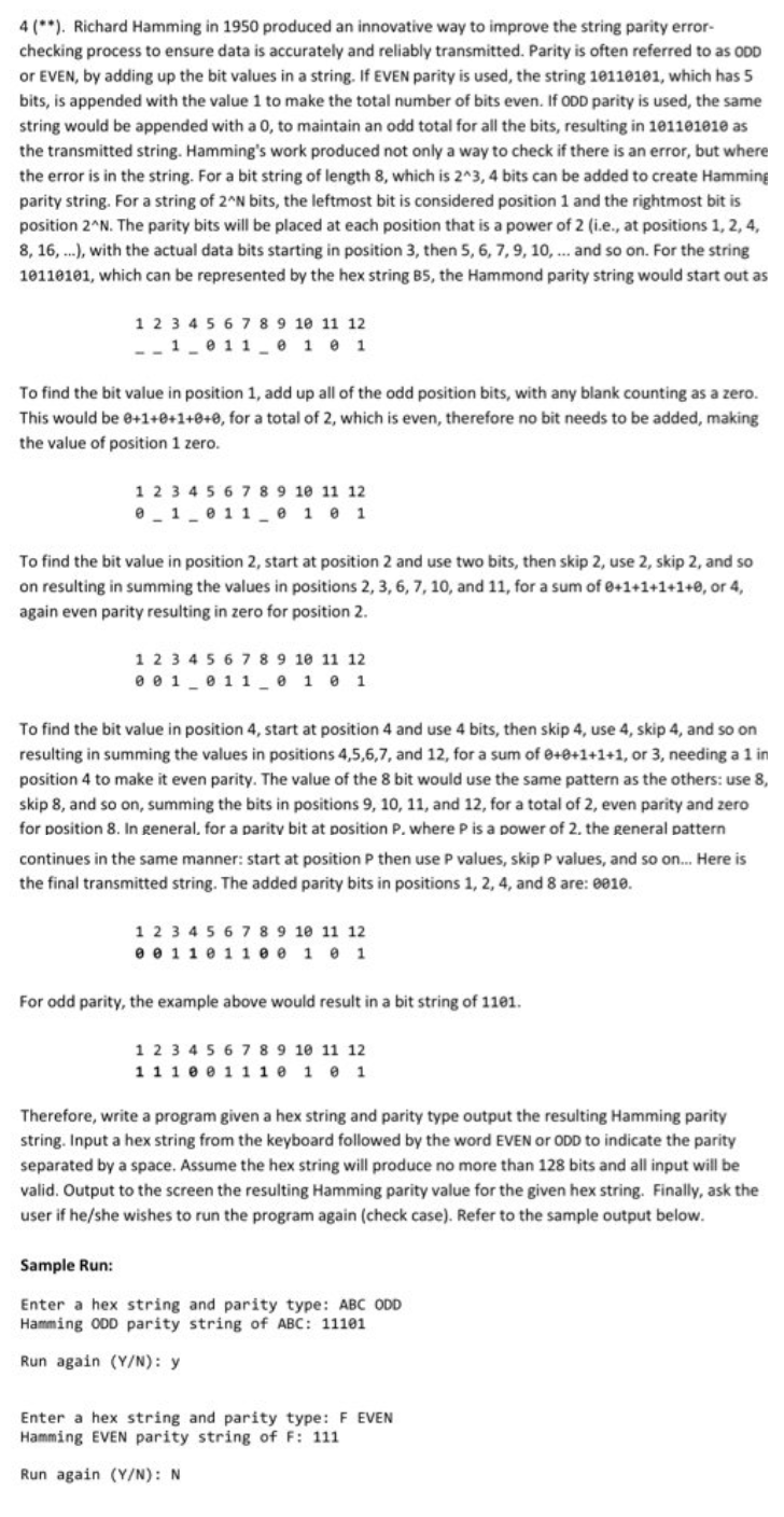 Solved 4 (**). Richard Hamming in 1950 produced an | Chegg.com