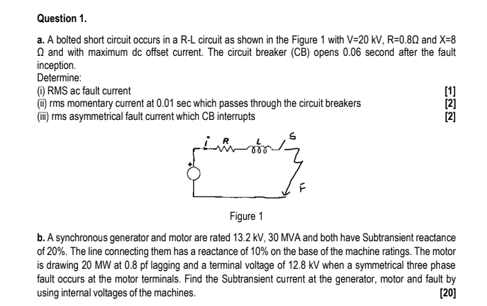 Solved Question 1. a. A bolted short circuit occurs in a R-L | Chegg.com