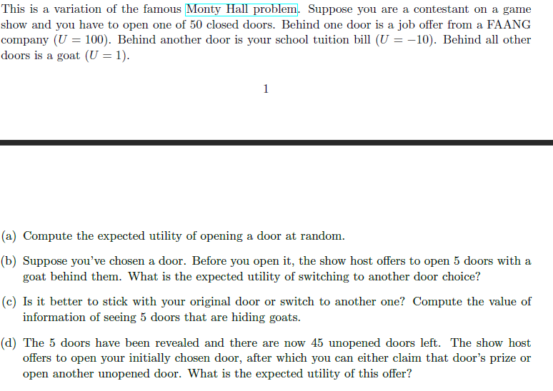 Solved This is a variation of the famous Monty Hall problem. | Chegg.com