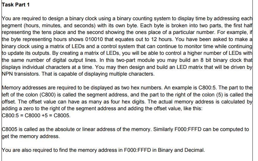 Solved Task Part 1 You are required to design a binary clock | Chegg.com