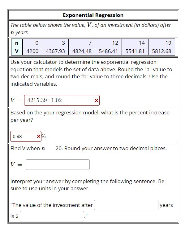 Solved Exponential Regression The table below shows the | Chegg.com