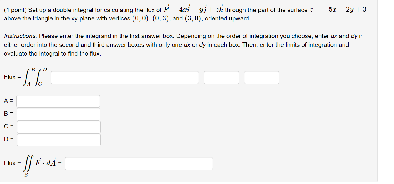Solved (1 point) Set up a double integral for calculating | Chegg.com