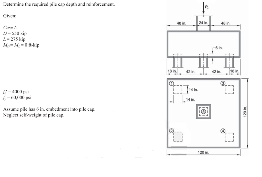Determine the required pile cap depth and | Chegg.com