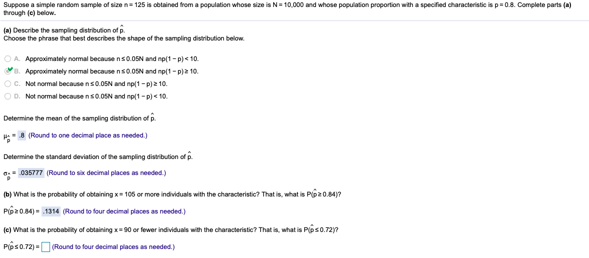 Solved Suppose a simple random sample of size n 125 is | Chegg.com