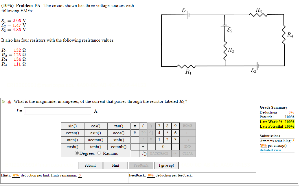 Solved (10\%) Problem 10: The circuit shown has three | Chegg.com