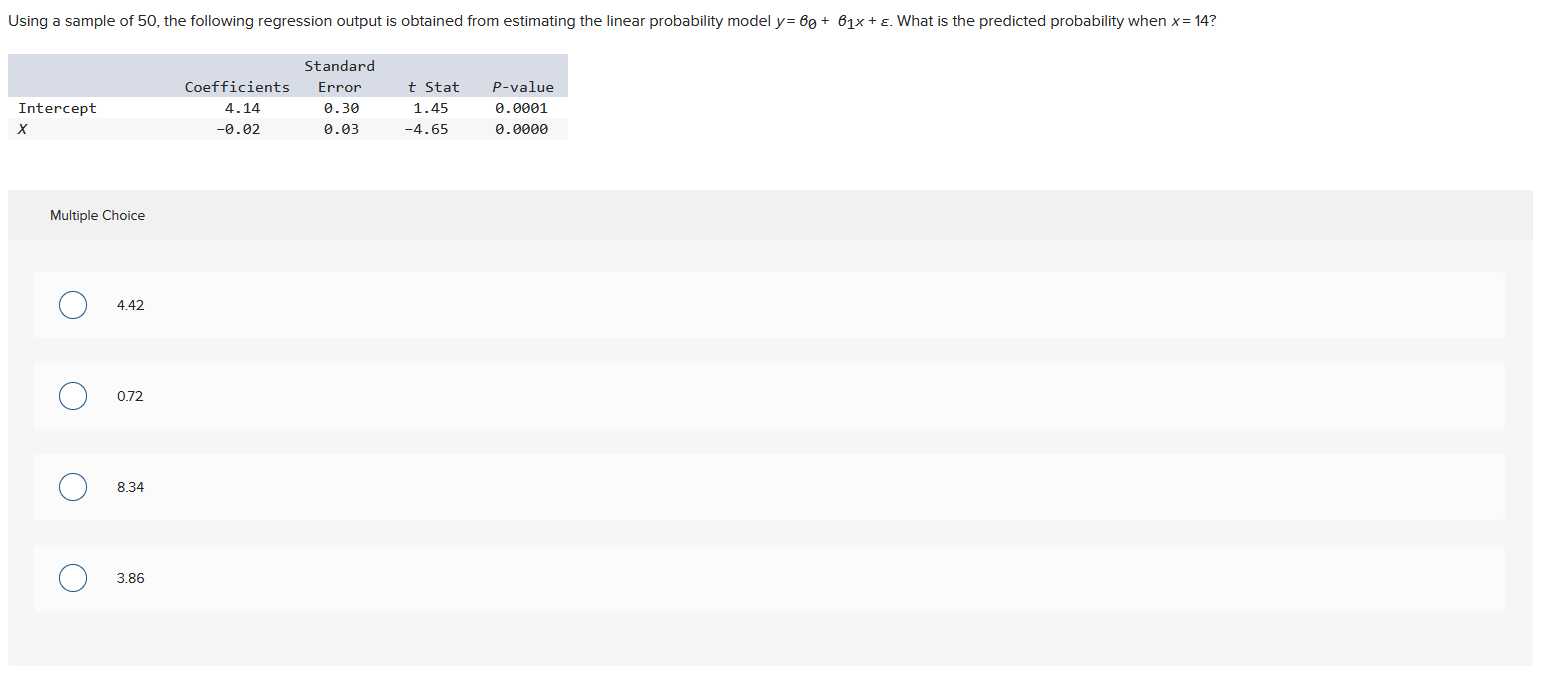 Solved g a sample of 50 , the following regression output is | Chegg.com