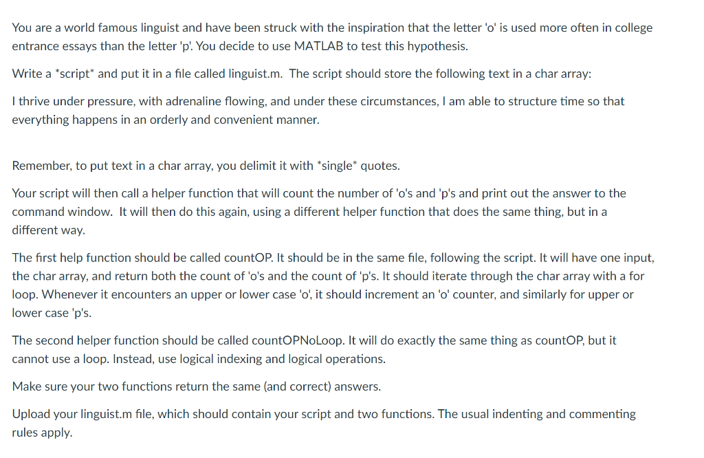 Solved Write a script in MATLAB that uses two separate | Chegg.com