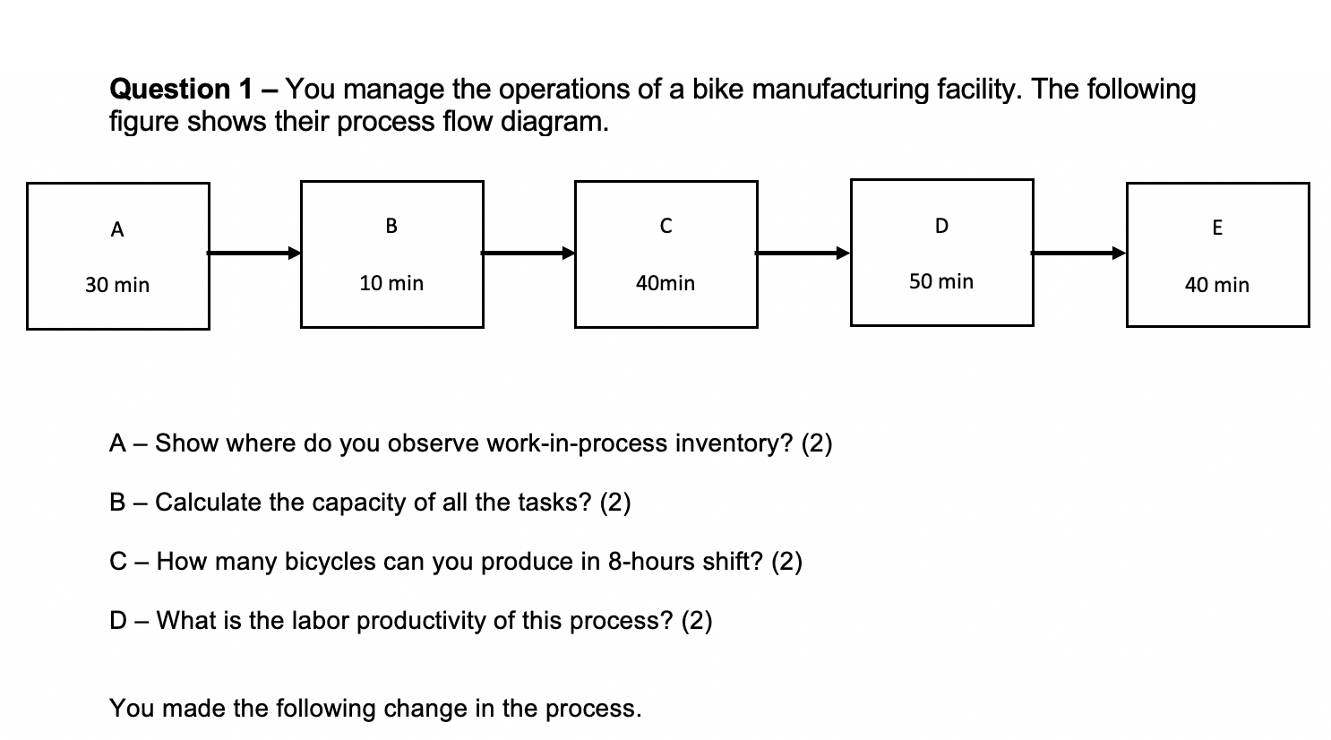 Solved Question 1 – You manage the operations of a bike | Chegg.com