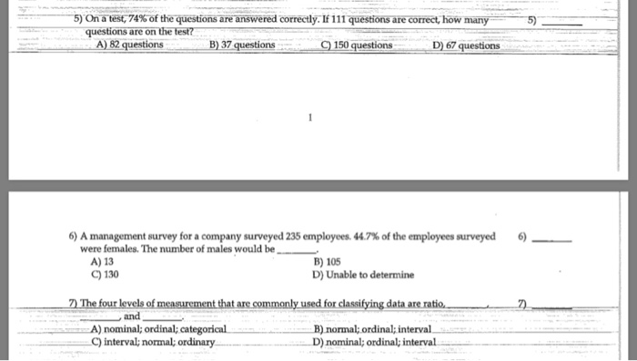 Solved 5) On a test,74%of theqüestionsare answered | Chegg.com