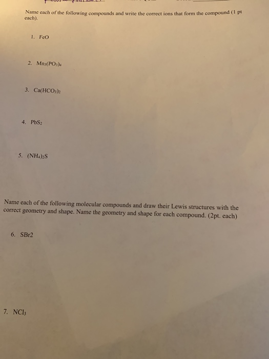 Solved Name each of the following compounds and write the | Chegg.com