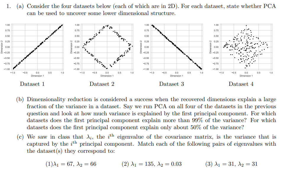 Solved 1. (a) Consider the four datasets below (each of | Chegg.com