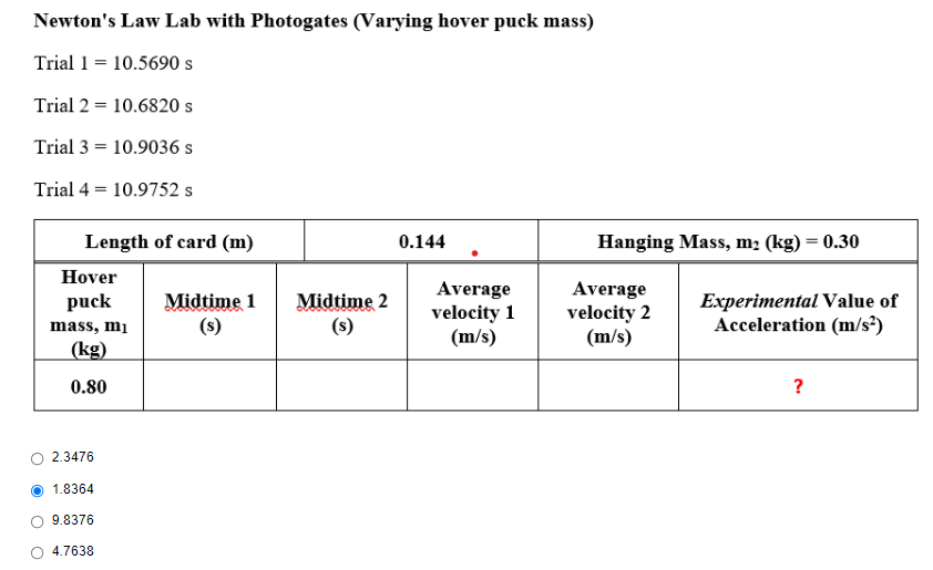 Newton's Law Lab with Photogates (Varying hover puck | Chegg.com