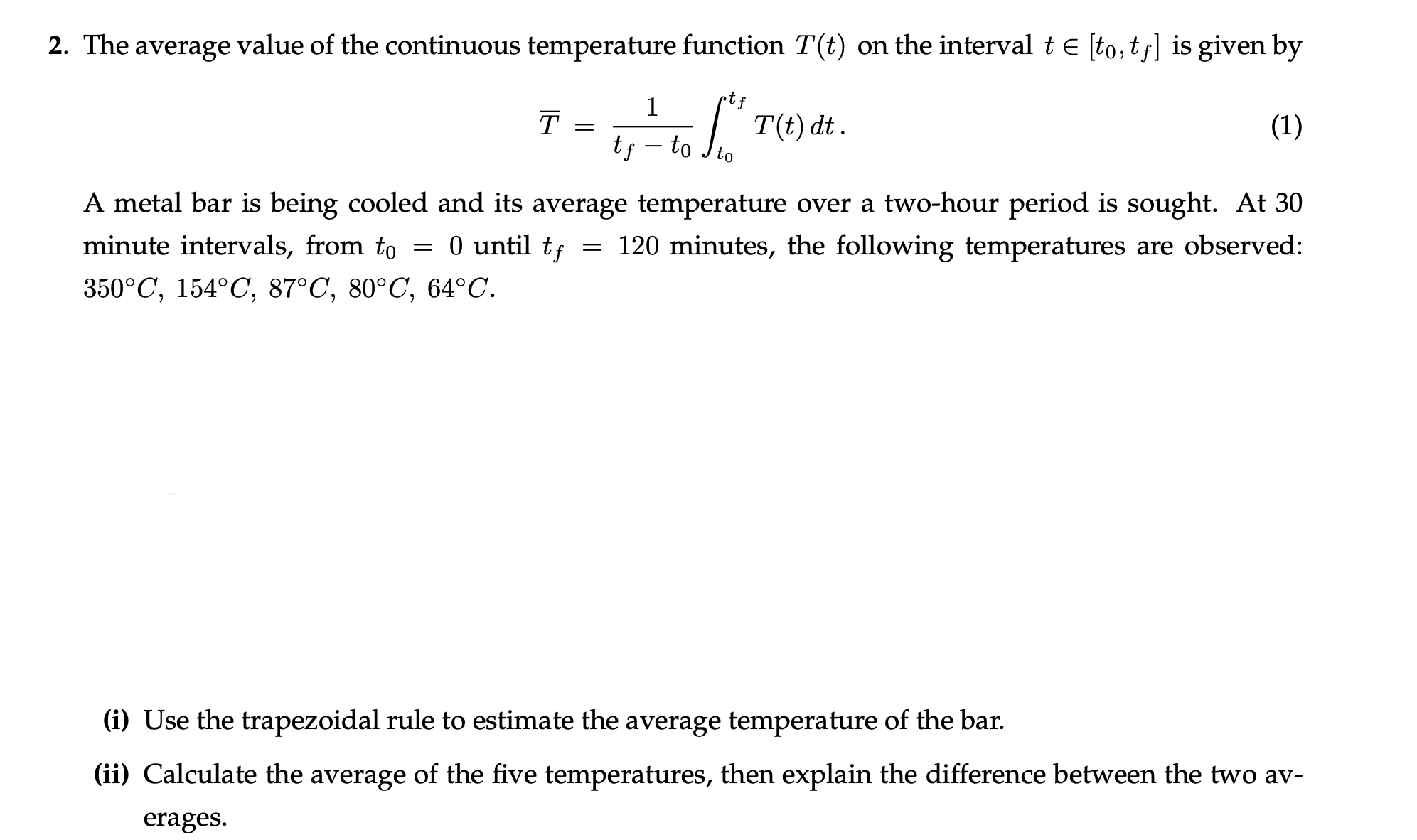 Solved . The average value of the continuous temperature | Chegg.com