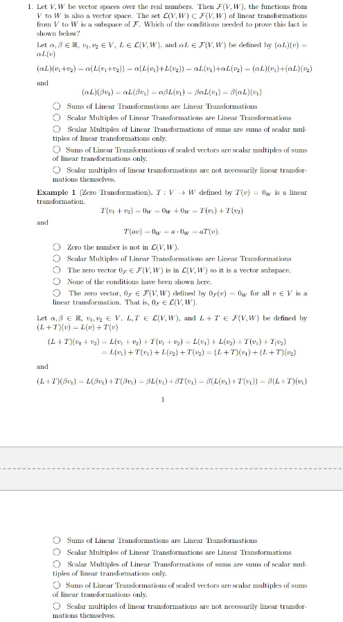 Solved Let V,W ﻿be vector spaces over the real numbers. Then | Chegg.com