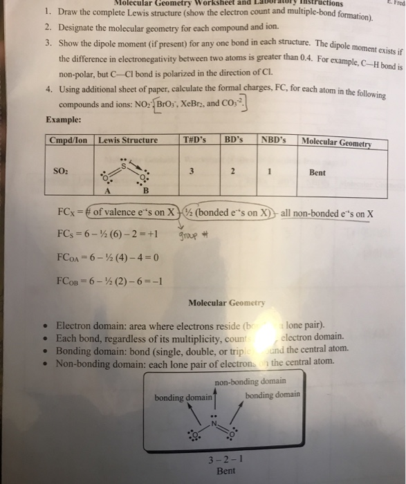 Solved CHM131 Molecular Geometry Worksheet Total # of e | Chegg.com