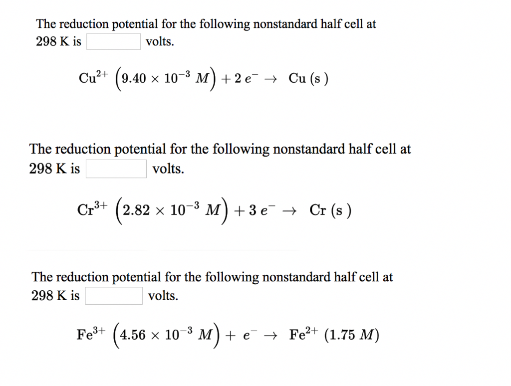 Solved The reduction potential for the following nonstandard | Chegg.com