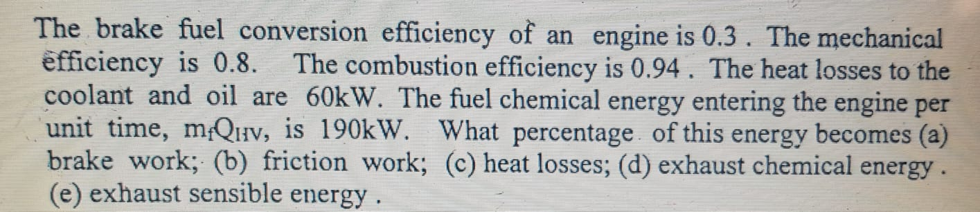 Solved The brake fuel conversion efficiency of an engine is | Chegg.com