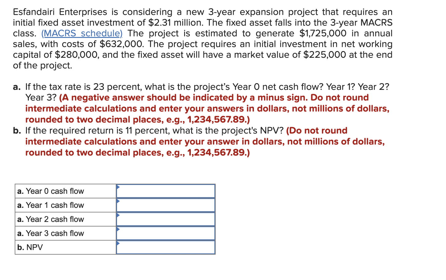 Solved Esfandairi Enterprises Is Considering A New 3 year Chegg