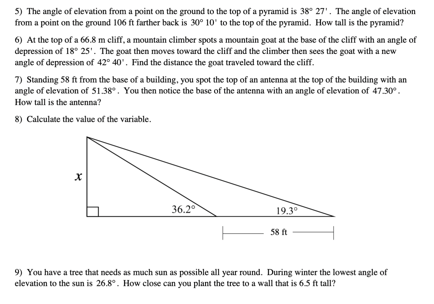 Solved 5) The angle of elevation from a point on the ground | Chegg.com