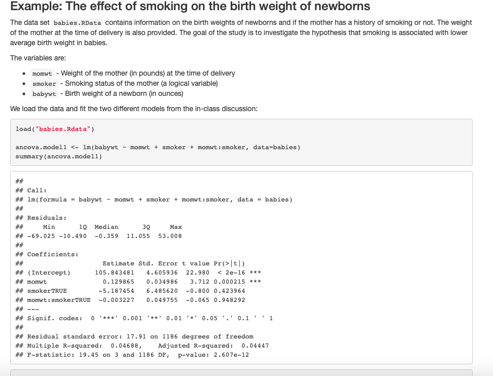 Example: The effect of smoking on the birth weight of | Chegg.com