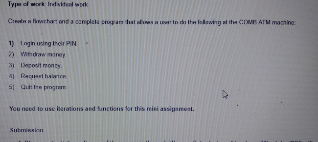 Solved Type of work: Individual work Create a flowchart and | Chegg.com