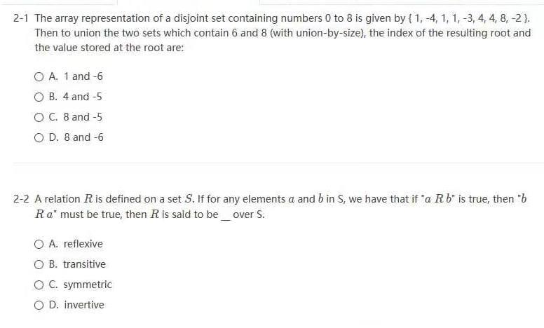 Solved 2-1 The array representation of a disjoint set | Chegg.com