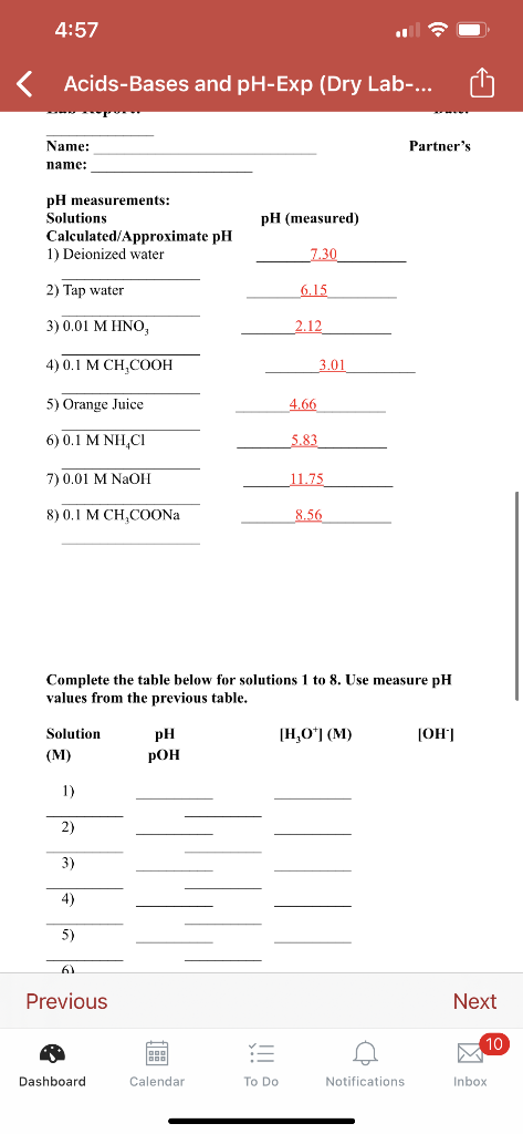 Solved Acids-Bases and pH-Exp (Dry Lab-... Name: name: | Chegg.com