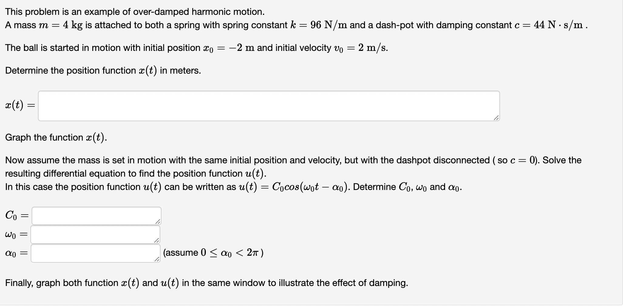 Solved This problem is an example of over-damped harmonic | Chegg.com
