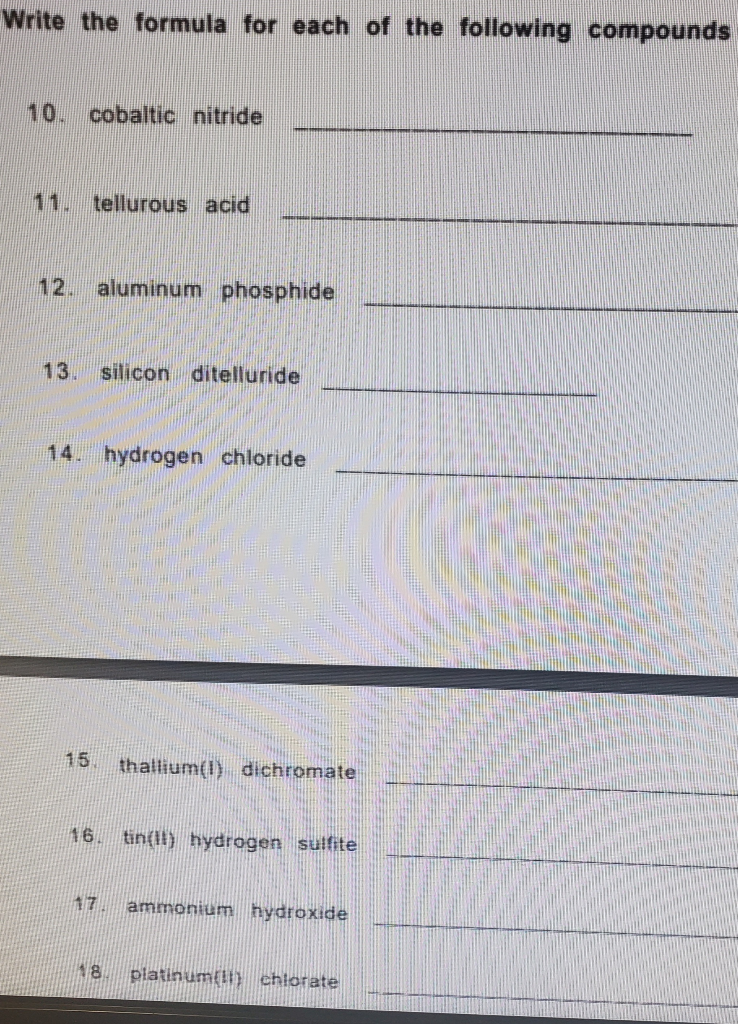 Solved Write the formula for each of the following compounds | Chegg.com