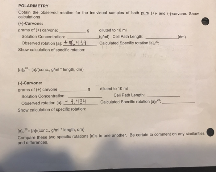POLARIMETRY Obtain the observed rotation for the | Chegg.com