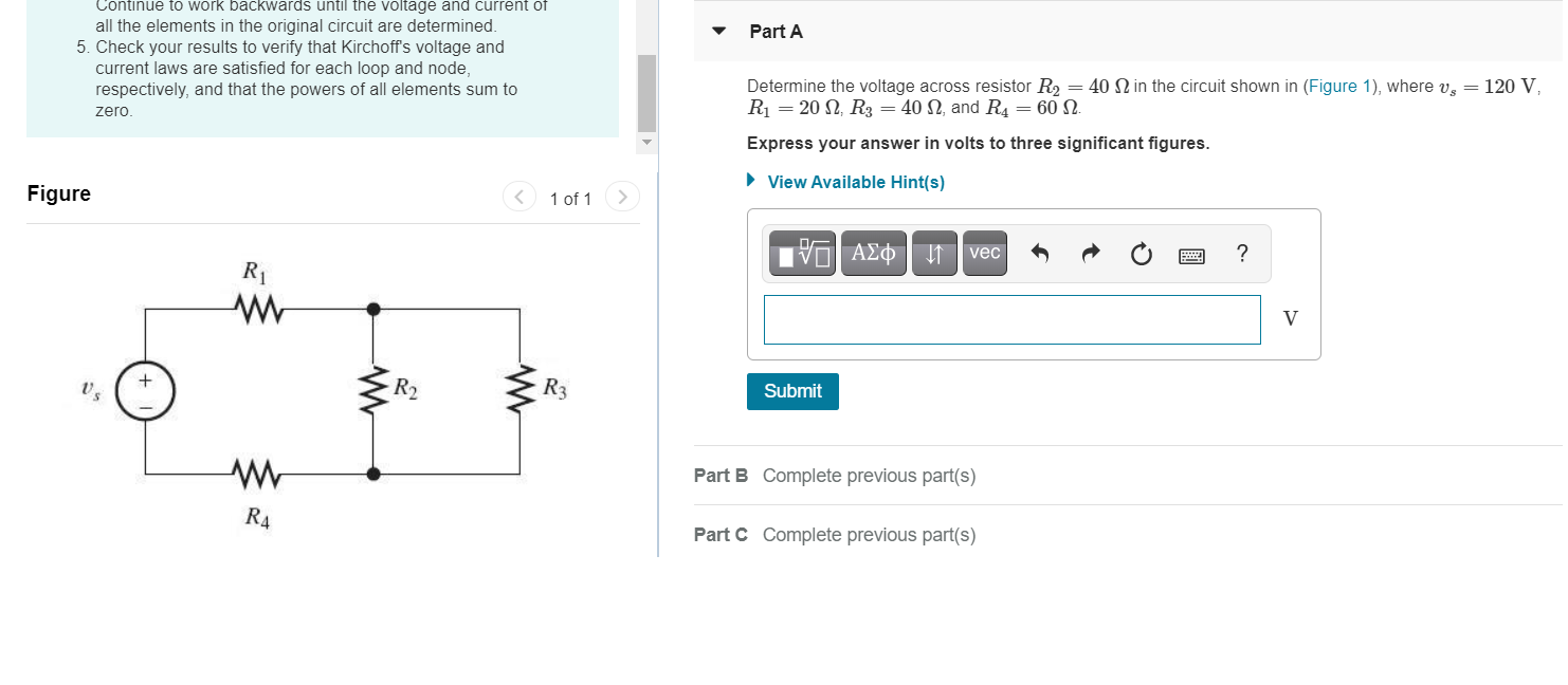 Solved Part A Continue to work backwards until the voltage | Chegg.com