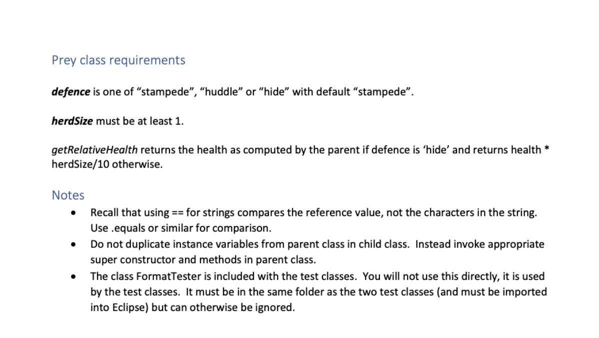 Solved Create the classes Animal and Prey shown in this | Chegg.com