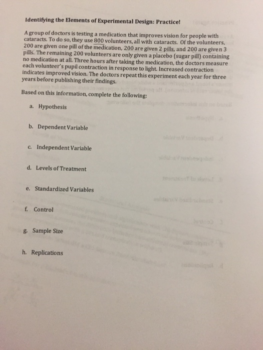 Solved Identifying the Elements of Experimental Design: | Chegg.com