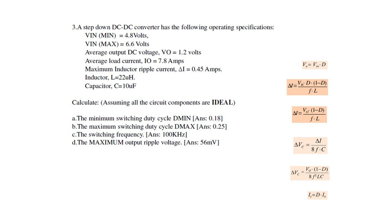 Solved 3.A step down DC-DC converter has the following | Chegg.com