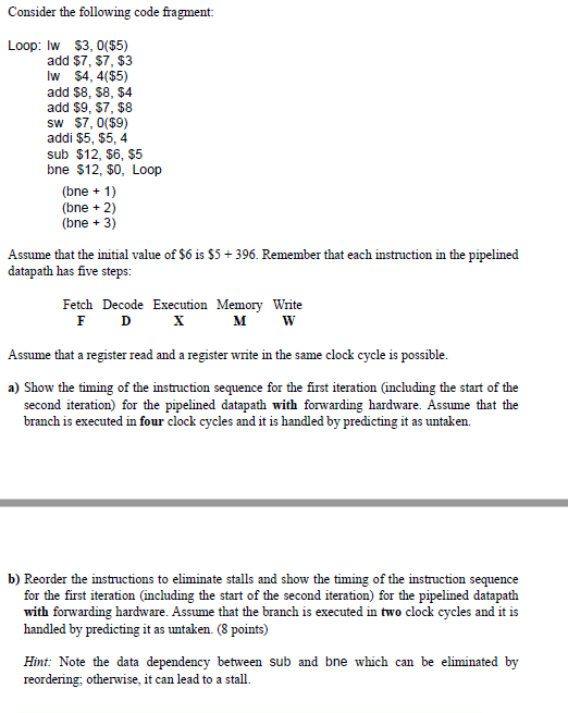 Solved Consider The Following Code Fragment Loop Lw 